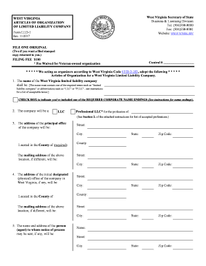 Fillable Online Articles of Organization (Form LLC-1011) - State ...