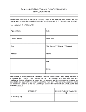 TDA CLAIM Doc Template | pdfFiller