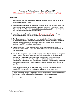Fillable Online Template for Pediatric Informed Consent Forms (ICF) Fax ...