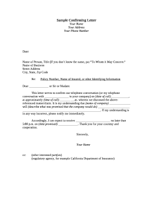 Sample Confirming Letter Doc Template | pdfFiller