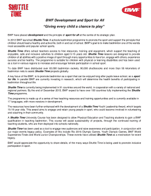 Fillable Online BWF Development and Sport for All Fax Email Print ...