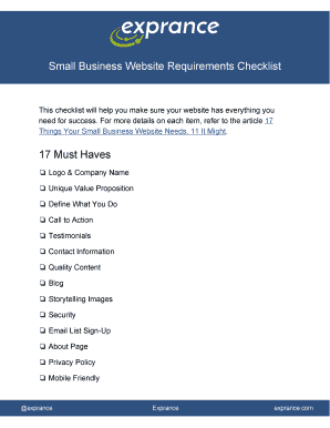 Fillable Online Small Business Website Requirements Checklist Fax Email ...