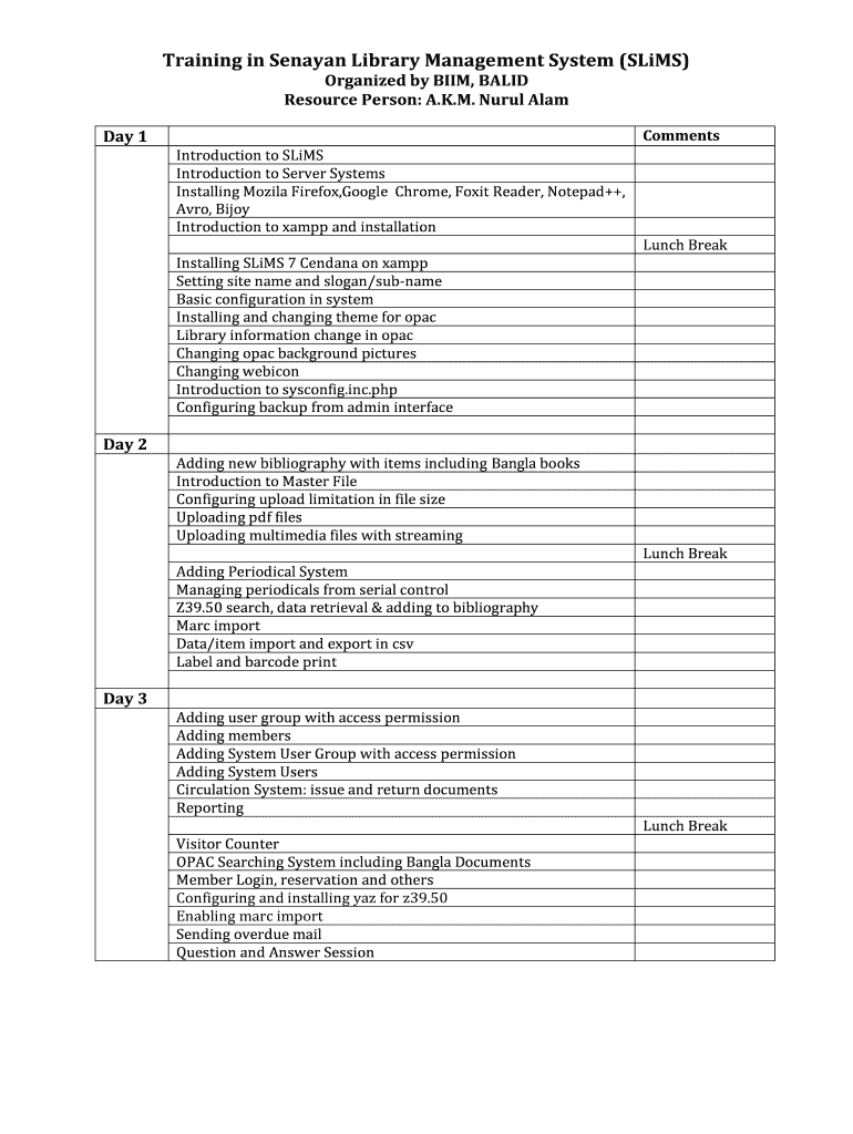 Fillable Online Training in Senayan Library Management System (SLiMS ...
