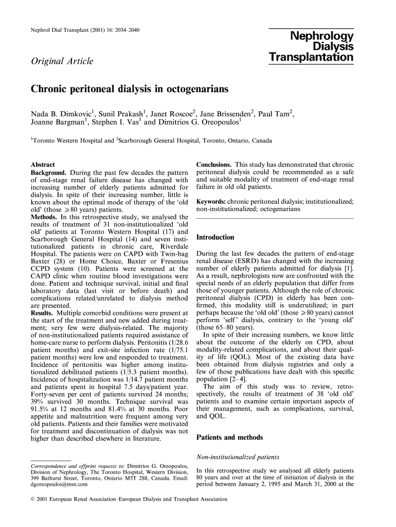 Fillable Online Chronic peritoneal dialysis in octogenarians Fax Email Print - pdfFiller