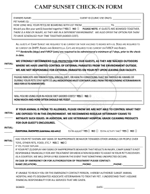 Fillable Online CAMP SUNSET CHECK-IN FORM Fax Email Print - pdfFiller