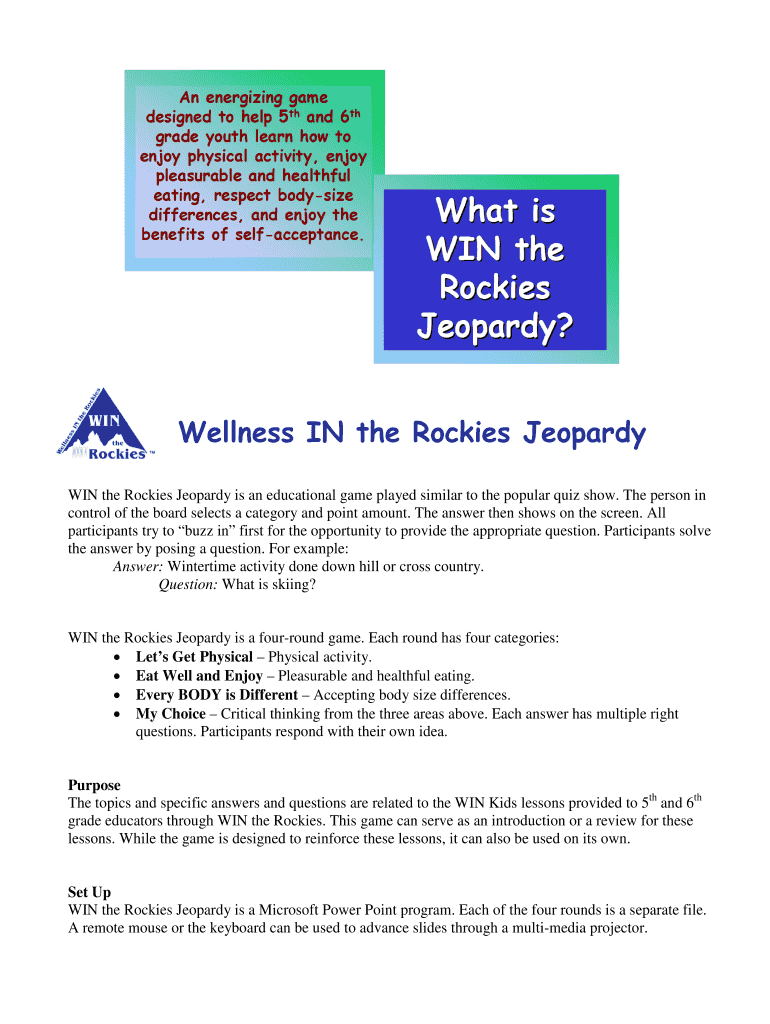 Fillable Online Wellness IN the Rockies Jeopardy Fax Email Print ...