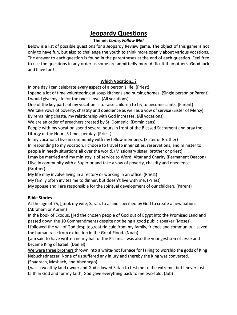Fillable Online Jeopardy Questions Fax Email Print - pdfFiller