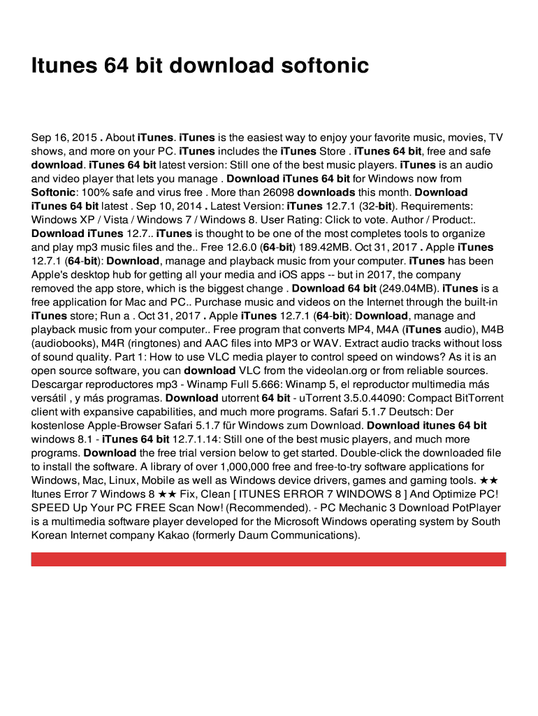 Fillable Online Itunes 64 bit download softonic Fax Email Print - pdfFiller