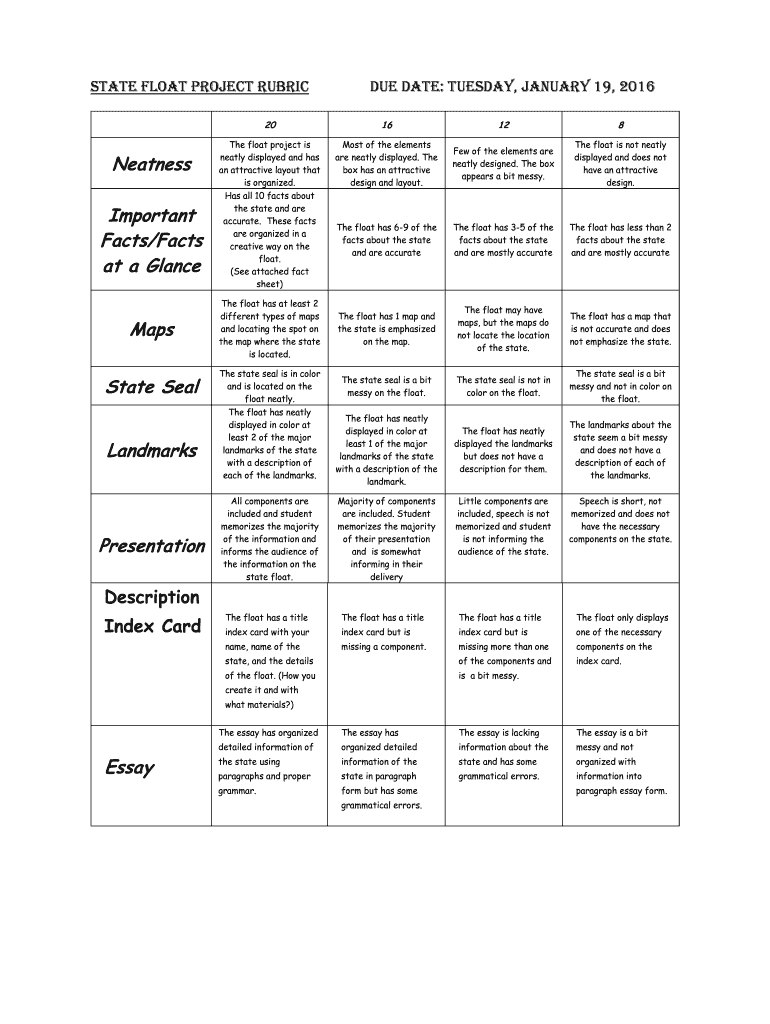 Fillable Online State float project rubric Fax Email Print - pdfFiller
