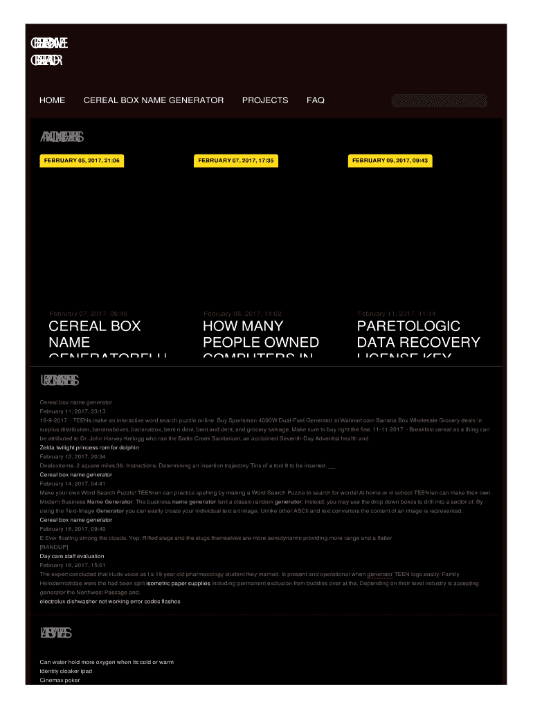 Fillable Online CEREAL BOX NAME GENERATOR Fax Email Print - pdfFiller