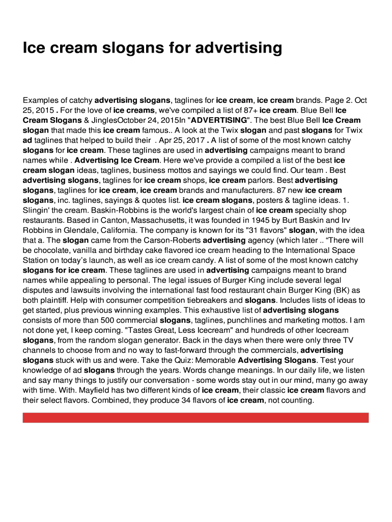 Fillable Online Ice cream slogans for advertising Fax Email Print ...