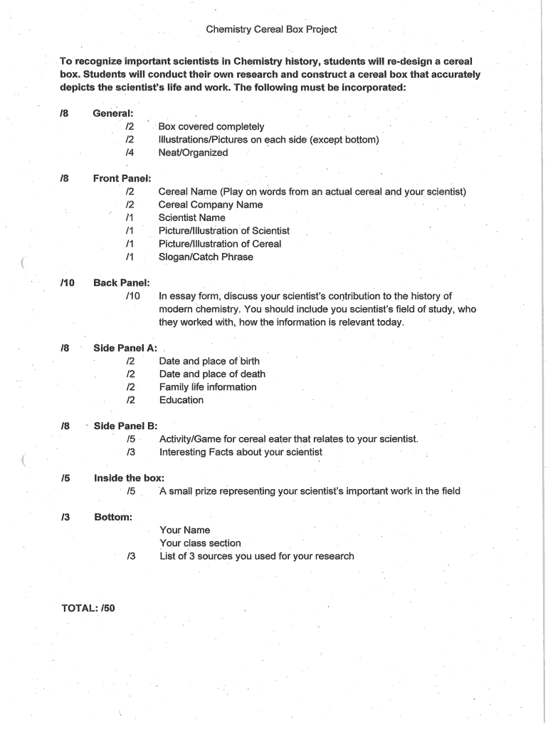 Fillable Online Chemistry Cereal Box Project Fax Email Print - pdfFiller