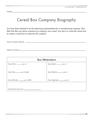 Fillable Online Cereal Box Company Biography Fax Email Print - pdfFiller