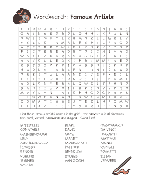 Fillable Online Wordsearch: Famous Artists Fax Email Print - pdfFiller