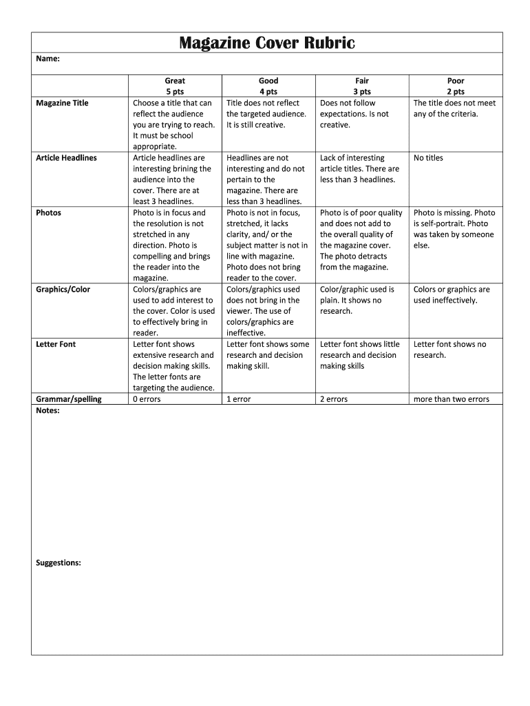 Fillable Online Magazine Cover Rubric Fax Email Print - pdfFiller