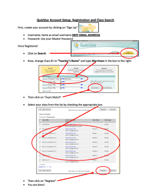 Fillable Online QuizStar Account Setup, Registration and Class Search ...