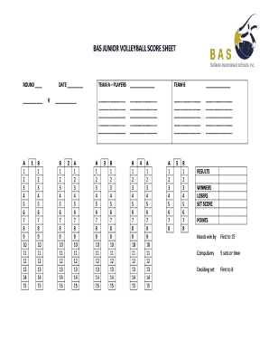 Fillable Online BAS JUNIOR VOLLEYBALL SCORE SHEET Fax Email Print ...