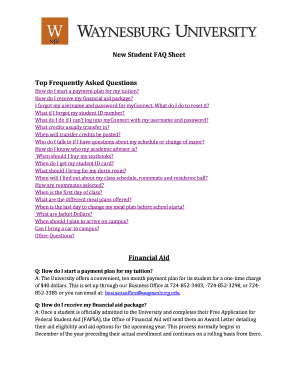Fillable Online myconnect waynesburg New Student FAQ Sheet Fax Email ...