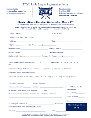 Fillable Online PCYB Little League Registration Form Fax Email Print ...