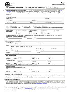 GIRL REGISTRATION and PARENT/ GUARDIAN CONSENT Doc Template | pdfFiller