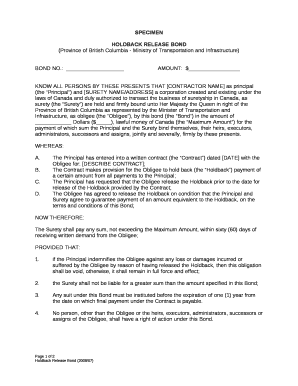 HOLDBACK RELEASE BOND Doc Template | pdfFiller