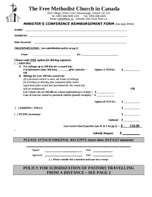 MINISTERS CONFERENCE REIMBURSEMENT (rev July 2016) Doc Template | pdfFiller