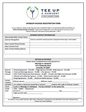 Fillable Online SPONSOR PACKAGE REGISTRATION FORM Fax Email Print ...