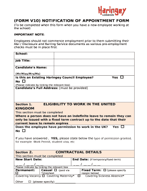 ( V10) NOTIFICATION OF APPOINTMENT - secure haringey gov Doc Template ...