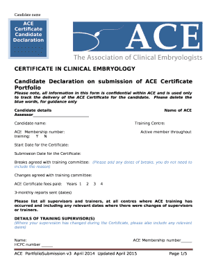 ace certificate in clinical embryology Doc Template | pdfFiller