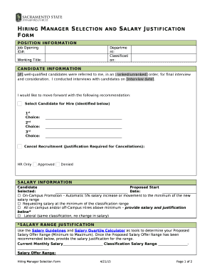 Hiring Manager Selection and Salary Justification Doc Template | pdfFiller