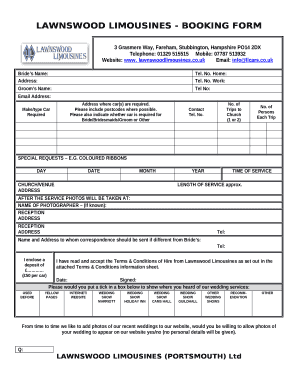 LAWNSWOOD LIMOUSINES - BOOKING Doc Template | pdfFiller