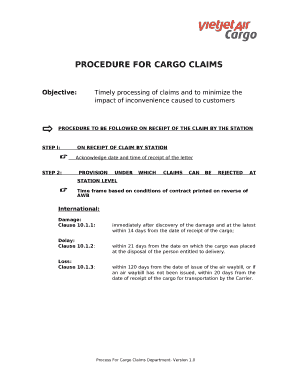 PROCEDURE FOR CARGO CLAIMS Doc Template | pdfFiller