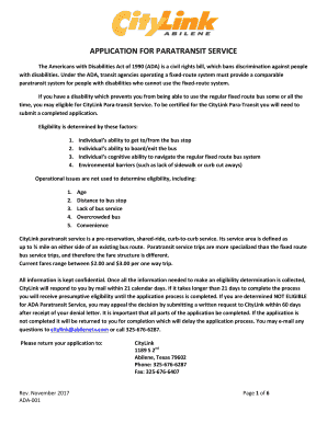 Fillable Online APPLICATION FOR PARATRANSIT SERVICE Fax Email Print ...