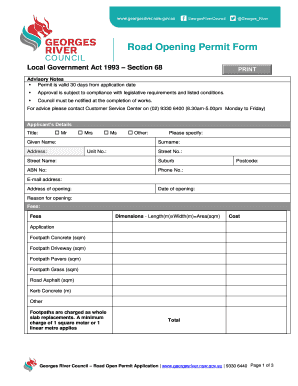 Fillable Online Road Opening Permit Form Fax Email Print - pdfFiller