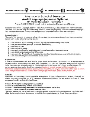 World Language-Japanese Syllabus Doc Template | pdfFiller