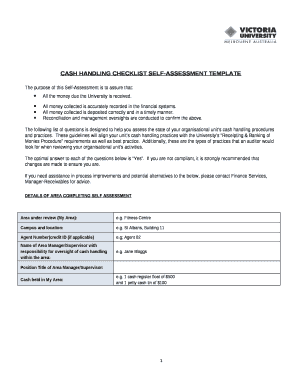CASH HANDLING CHECKLIST SELF-ASSESSMENT TEMPLATE Doc Template | pdfFiller