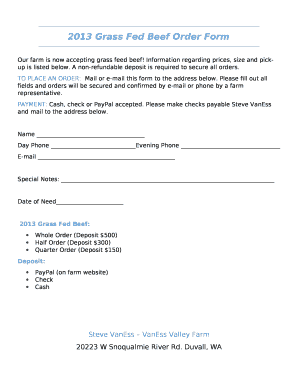2013 Grass Fed Beef Order Doc Template | pdfFiller
