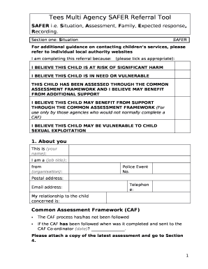 Tees Multi Agency SAFER Referral Tool Doc Template | pdfFiller