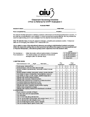 Classroom Screening Checklist Doc Template | pdfFiller