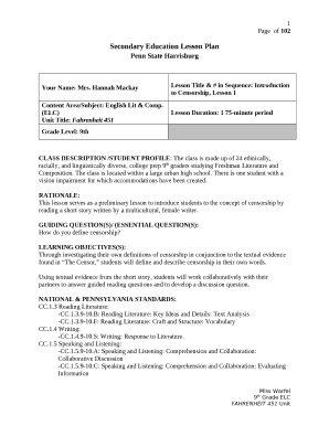 Secondary Education Lesson Plan Doc Template | pdfFiller