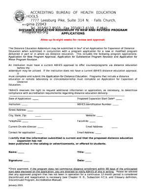 DISTANCE EDUCATION ADDENDUM TO NEW AND REVISED PROGRAM APPLICATIONS Doc Template | pdfFiller