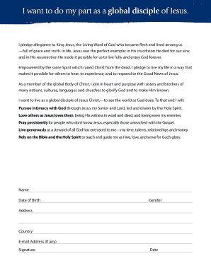 Fillable Online I want to do my part as a global disciple of Jesus Fax ...