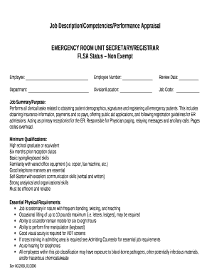 EMERGENCY ROOM UNIT SECRETARY/REGISTRAR Doc Template | pdfFiller