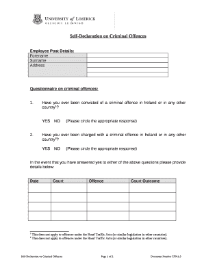 Self-Declaration on Criminal Offences Doc Template | pdfFiller