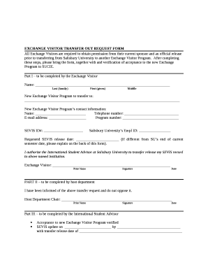 EXCHANGE VISITOR TRANSFER OUT REQUEST Doc Template | pdfFiller