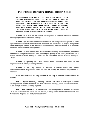 Fillable Online PROPOSED DENSITY BONUS ORDINANCE Fax Email Print ...