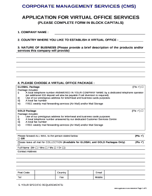 application FOR VIRTUAL OFFICE SERVICES Doc Template | pdfFiller