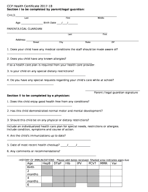 CCP Health Certificate 2017-18 Doc Template | pdfFiller
