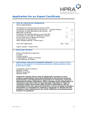 Application for an Export Certificate Doc Template | pdfFiller