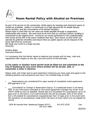 Room Rental Policy with Alcohol on Premises Doc Template | pdfFiller
